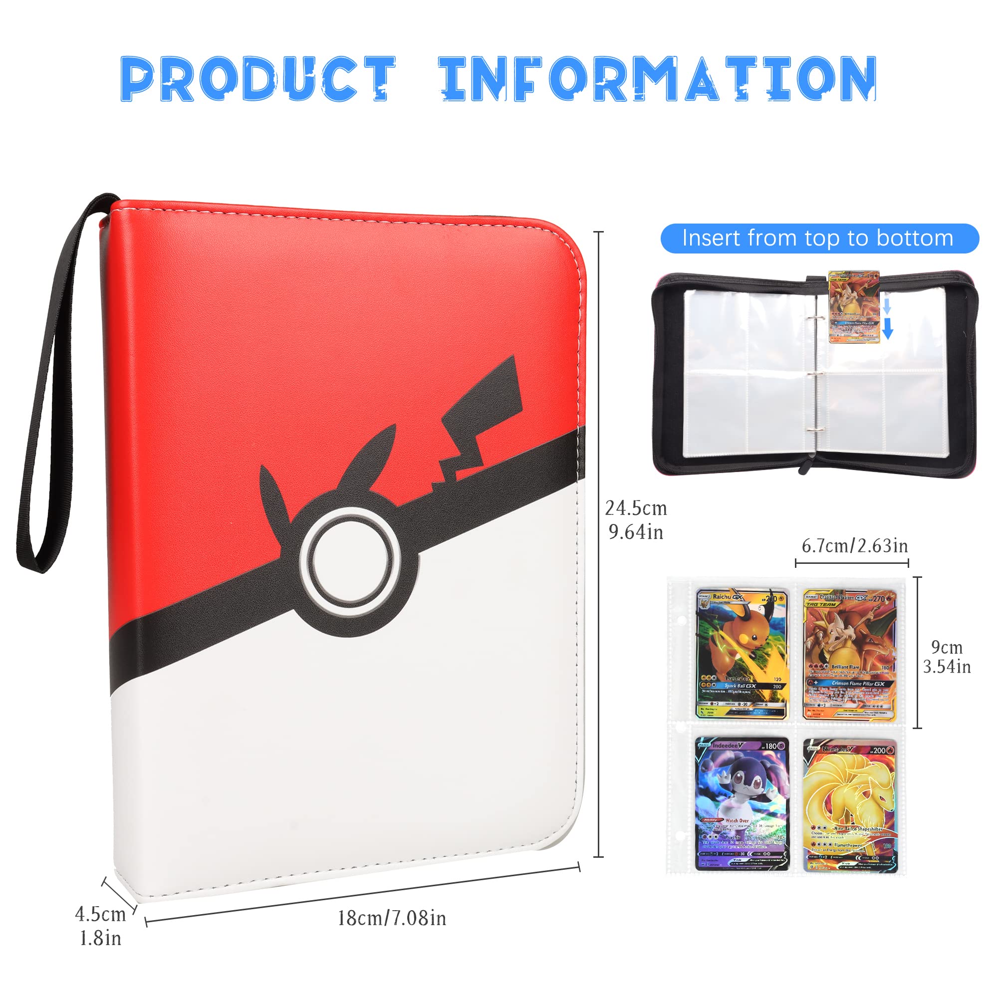 Card binder, Trading card binder With 50 Removable Sleeves,Fits 400 Cards,4-Pocket Card holder for Baseball Cards,Game Cards