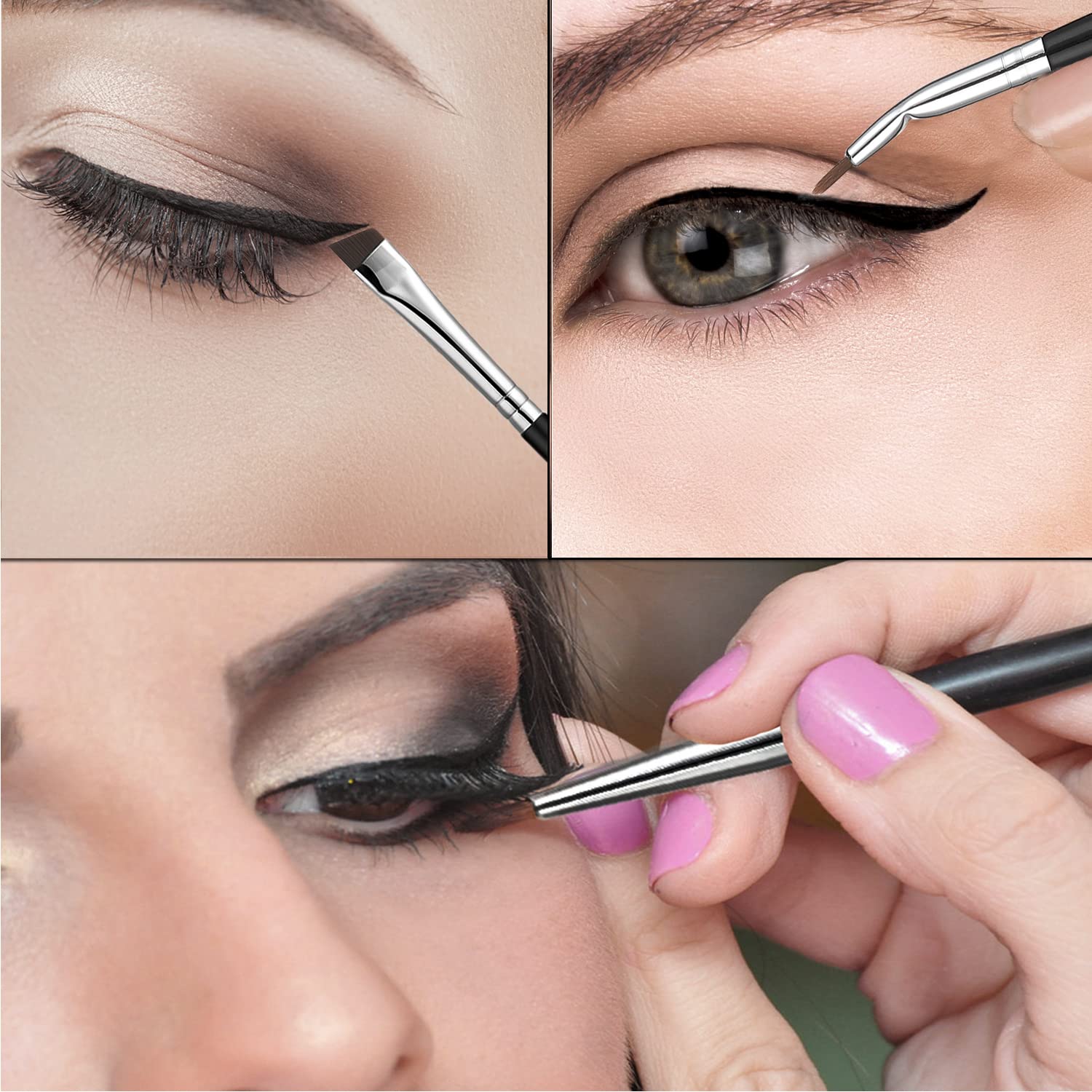 Eyeliner Brushes Set,JASSINS Fine Angled Eyeliner Brushes,Precision Gel Eye Liner Ultra Fine Bent Makeup Brush For Newbies and salon(3PCS)