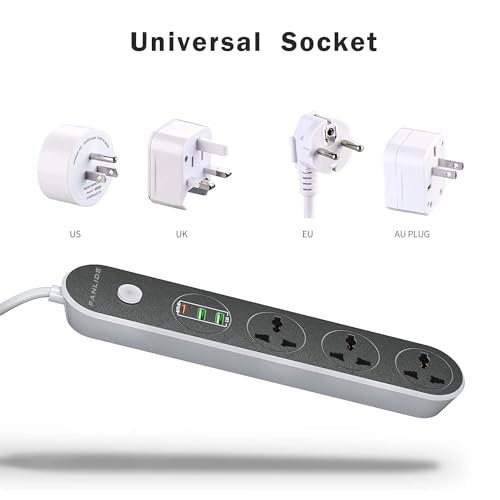 Fanlide Power Strip with USB Ports, 6ft Power Cord, 2500W Circuit Breaker, 3 Outlets 3 Quick USB (5V 3.1A) Charging Station, Child Safe Door, for Cruise Ship,Dorm Room Multi Plug Extender