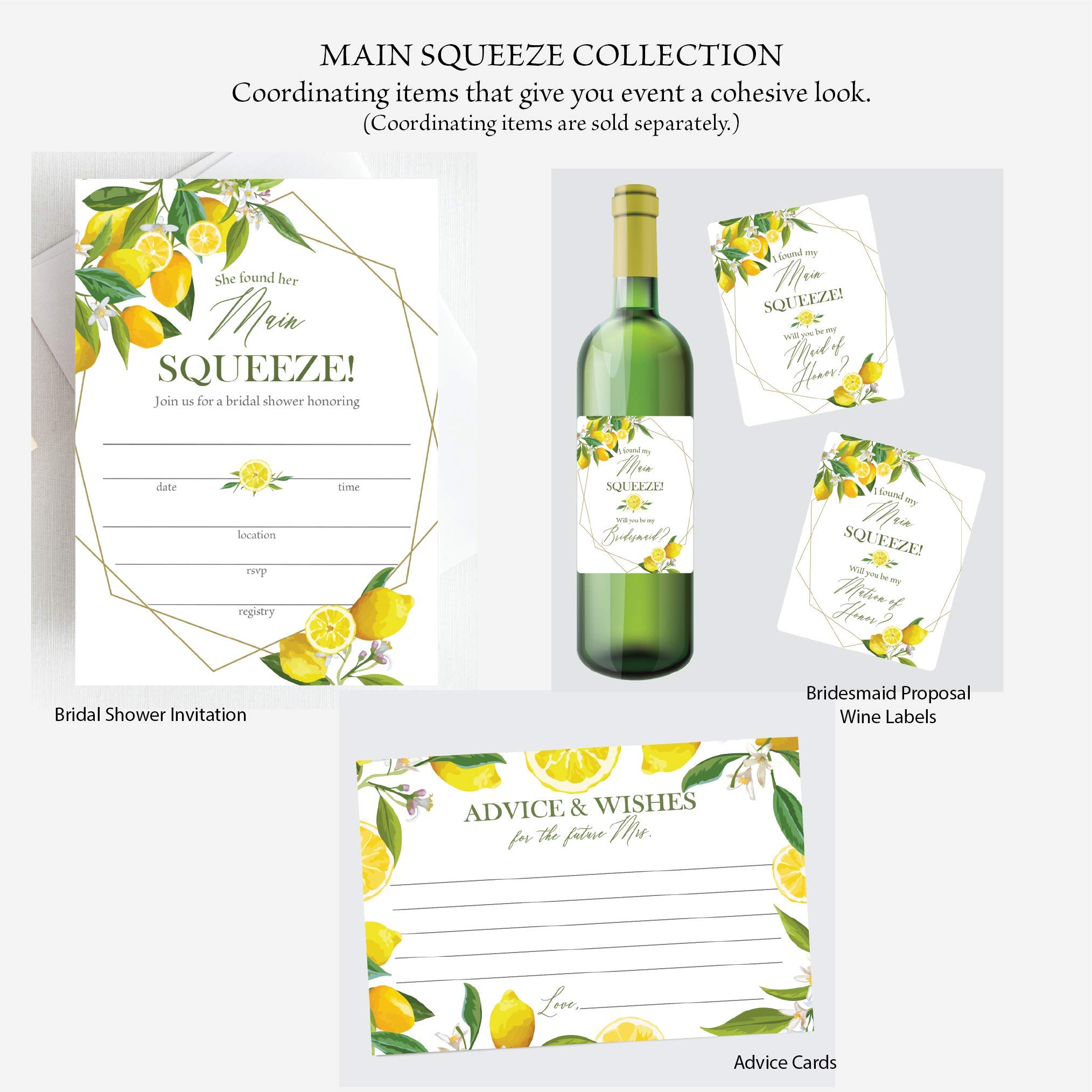 Moonrise Papery Set of 25 Lemon Theme Bridal Shower Invitations with Envelopes β Main Squeeze Bridal Shower Invitations with Envelopes