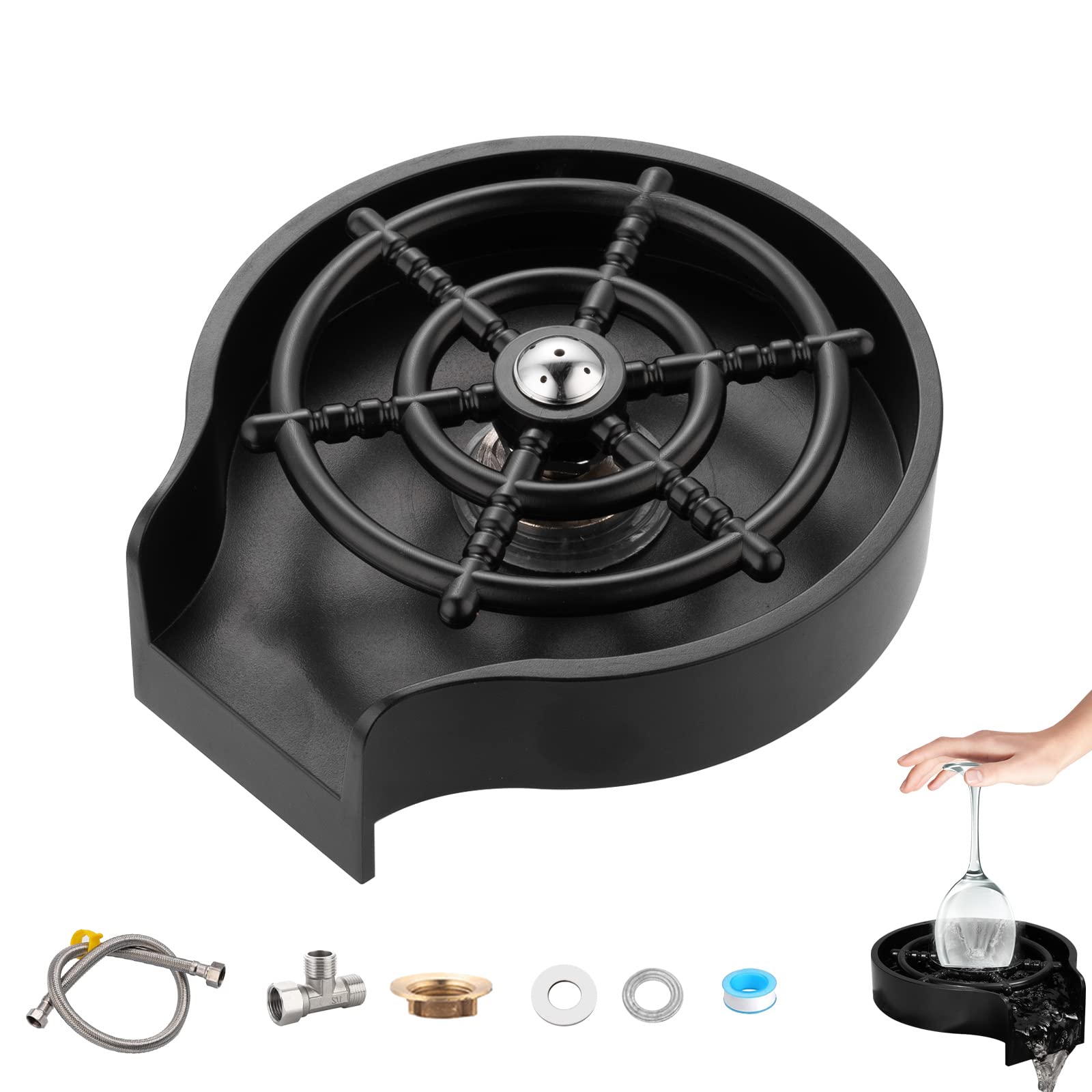 DVOLIKE Cup Washer Sink Attachment, Kitchen Sink Automatic Flushing Device High Pressure Cup Rinser Faucet Bottle Washer for Coffee Shop Cup Cleaner Bar Glass Cleaner