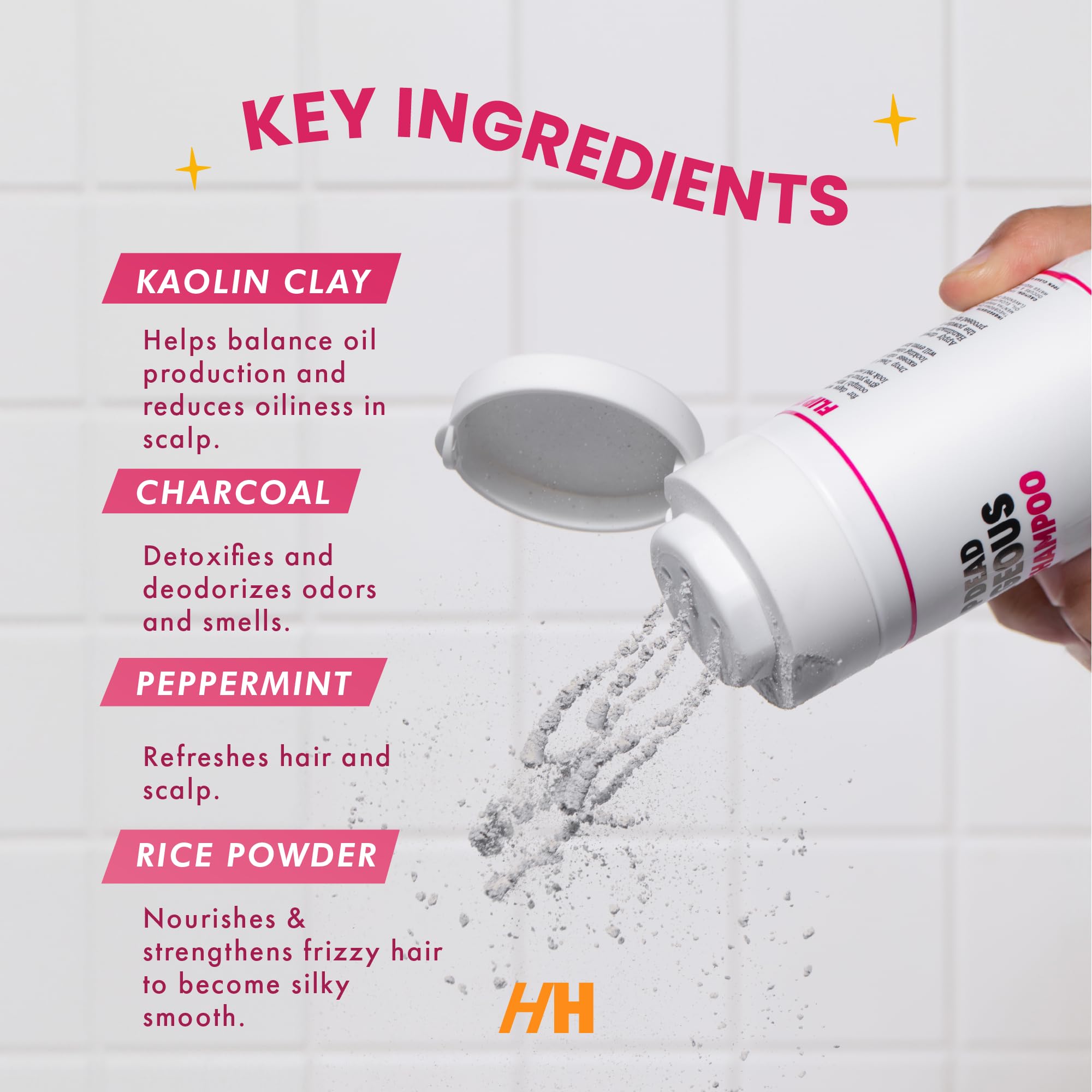 Dry Shampoo Volume Powder and Brush Natural Clean and Vegan Ingredients Sustainable Beauty For Medium and Dark Hair.