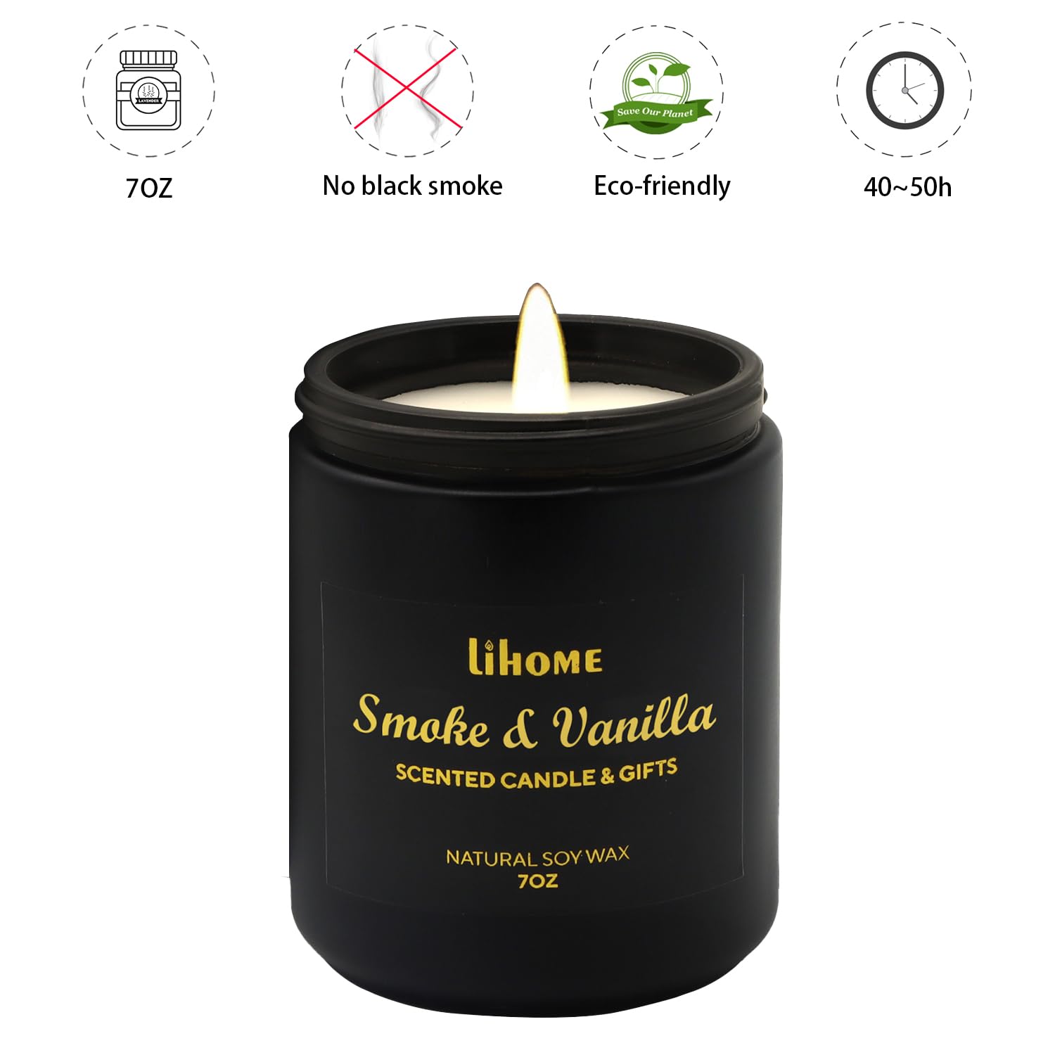 Candles for Men - Room Decor for Men, Gifts for Men, Natural Soy Wax Candles for Home Scented, Smoke Vanilla Black Candles