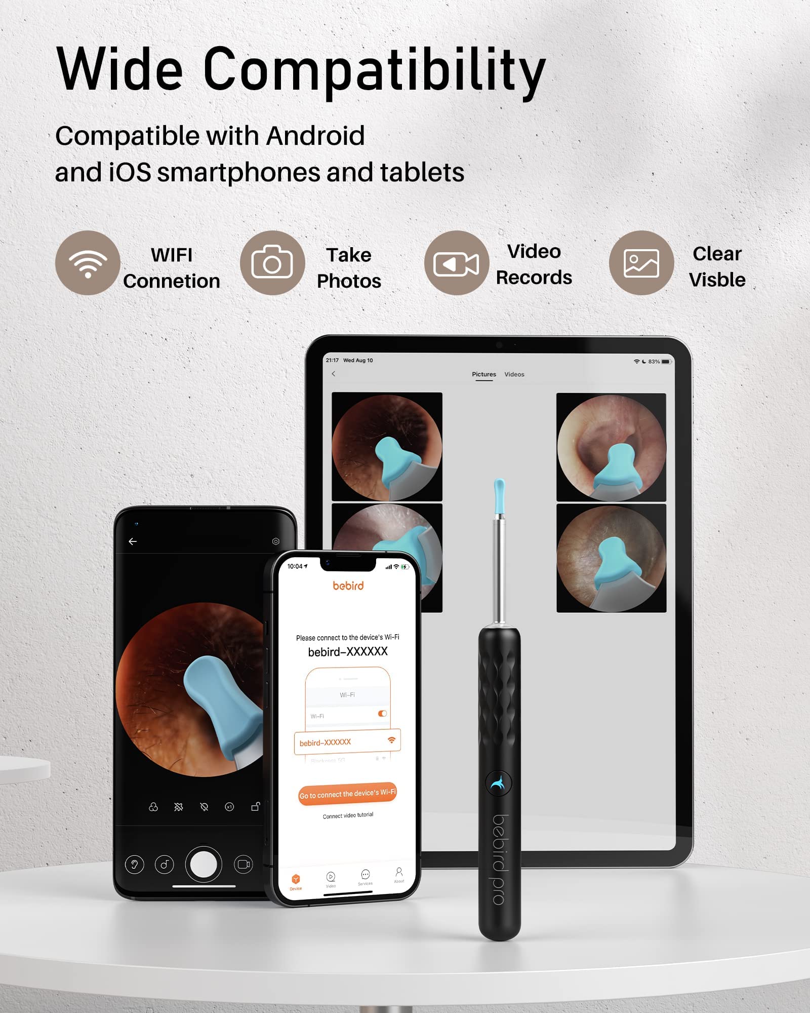 Ear Wax Removal Kit, with 1440P HD Camera and 6 LED Lights, and Deep Cleaning Blackhead Remover, Ear Cleaner for Smaller Ears,FDA Ear Wax Removal Tool for iOS,Android Phones-Black