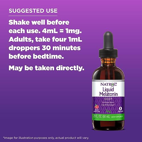 Natrol Liquid Melatonin 1mg, Berry-Flavored Dietary Supplement for Restful Sleep, 2 Fl Oz, 15 Servings