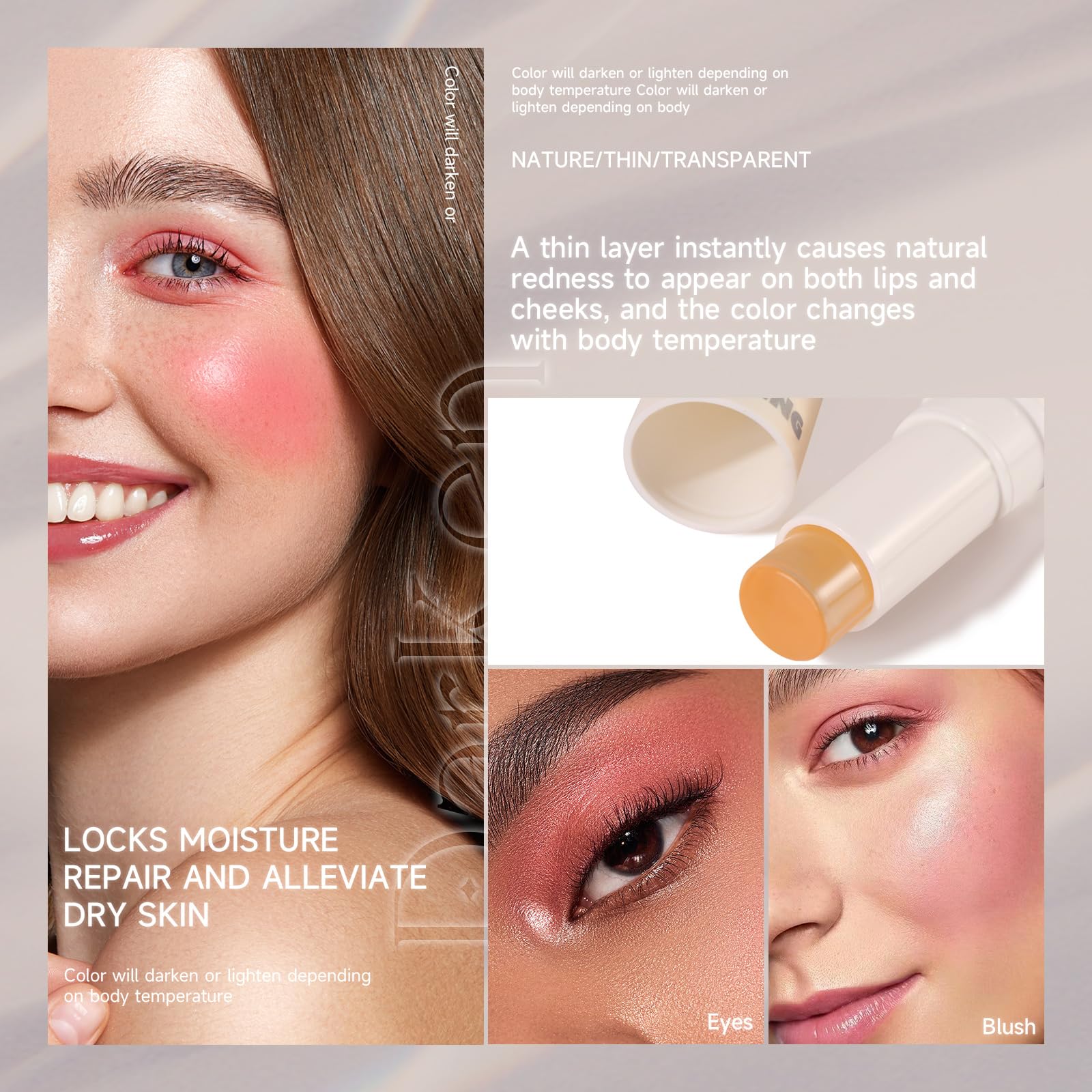 Easilydays Color Changing Blush Stick, Cream Blush for Cheeks & Lips, Dewy & Natural Nude Finish, PH Changing Moisturizing Blush Rouge, Waterproof Blusher Gel for Cheeks, Eyes, Lips, Brightening Balm, Lightweight & Long-Wearing