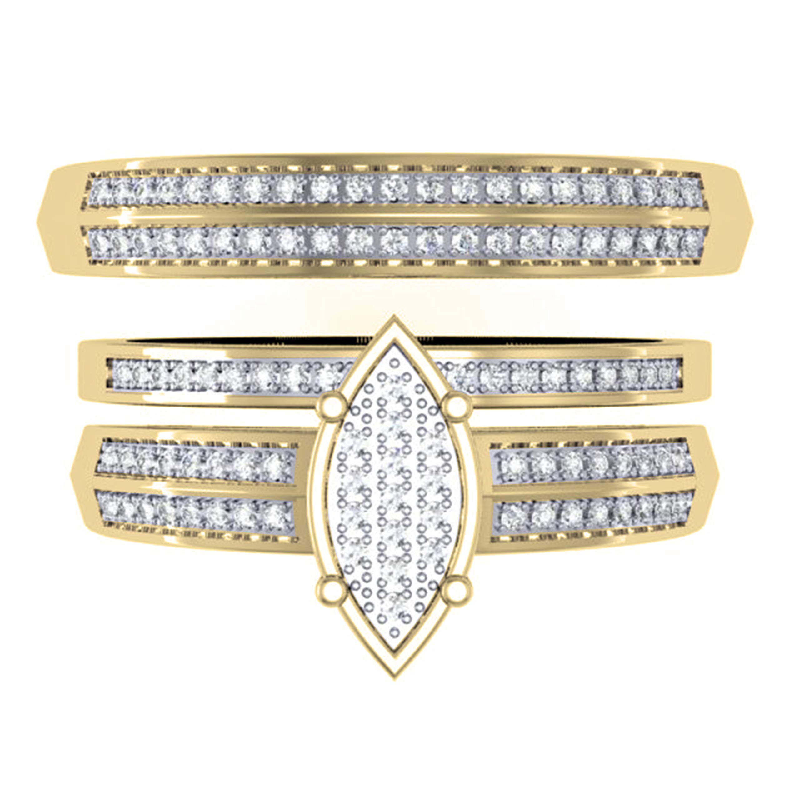 Dazzlingrock Collection 0.25 Carat (ctw) Round Diamond Men & Womens Engagement Ring Trio Set 1/4 CT, 10K Yellow Gold