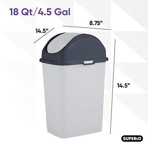 Superio Swing Top Trash Can, Waste Bin for Home, Kitchen, Office, Bedroom, Bathroom, Ideal for Large or Small Spaces - White Smoke (3 Pack- 4.5 Gal, 9 Gal, 13 Gal)