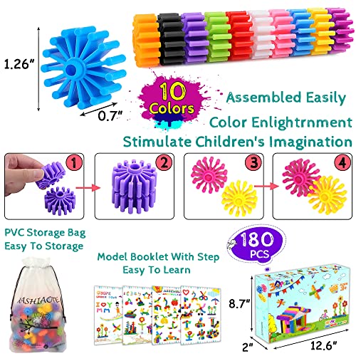 KASHIAOTE Gears Interlocking Learning Set, STEM Construction Toy Set - Building Kids Toys 180 Pcs - 10 Colors