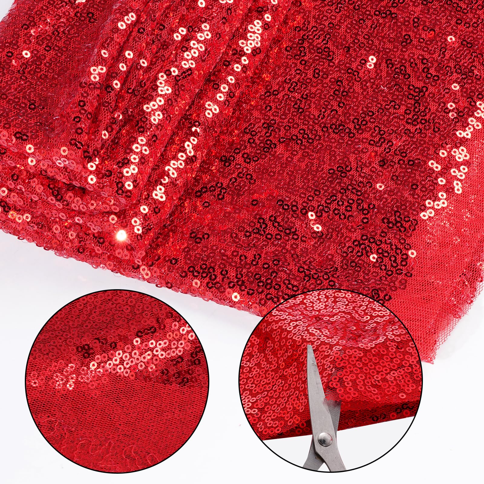 SUMERSHA Sequin Fabric by The Yard - 3 Feet 1 Yard of Red Sparkly Embroidery Sequins Fabric for DIY Sewing, Backdrop, Tablecloth, and Clothing Sewing Projects