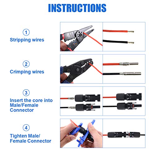 Glarks 22Pcs Cable Connectors Solar Panel Extension Adaptor Y Branch 1 to 4 Parallel Adapter Cable Wire Plug and 5 Pair Male/Female Solar Panel Cable Connector Set for Solar Panels (M/FFFF + F/MMMM)