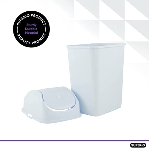 Superio Swing Top Trash Can, Waste Bin for Home, Kitchen, Office, Bedroom, Bathroom, Ideal for Large or Small Spaces - White (3 Pack- 4.5 Gal, 9 Gal, 13 Gal)