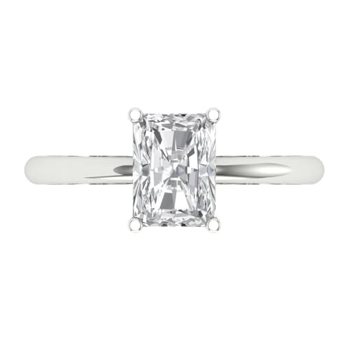 Clara Pucci 1.75 ct Radiant Cut Genuine Lab Grown Diamond SI1-SI2 18K White Gold Solitaire Bridal Wedding Engagement Ring size 6.5