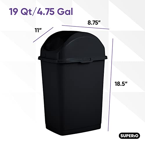Superio Swing Top Trash Can, Waste Bin for Home, Kitchen, Office, Bedroom, Bathroom, Ideal for Large or Small Spaces - Black (3 Pack- 4.5 Gal, 9 Gal, 13 Gal)