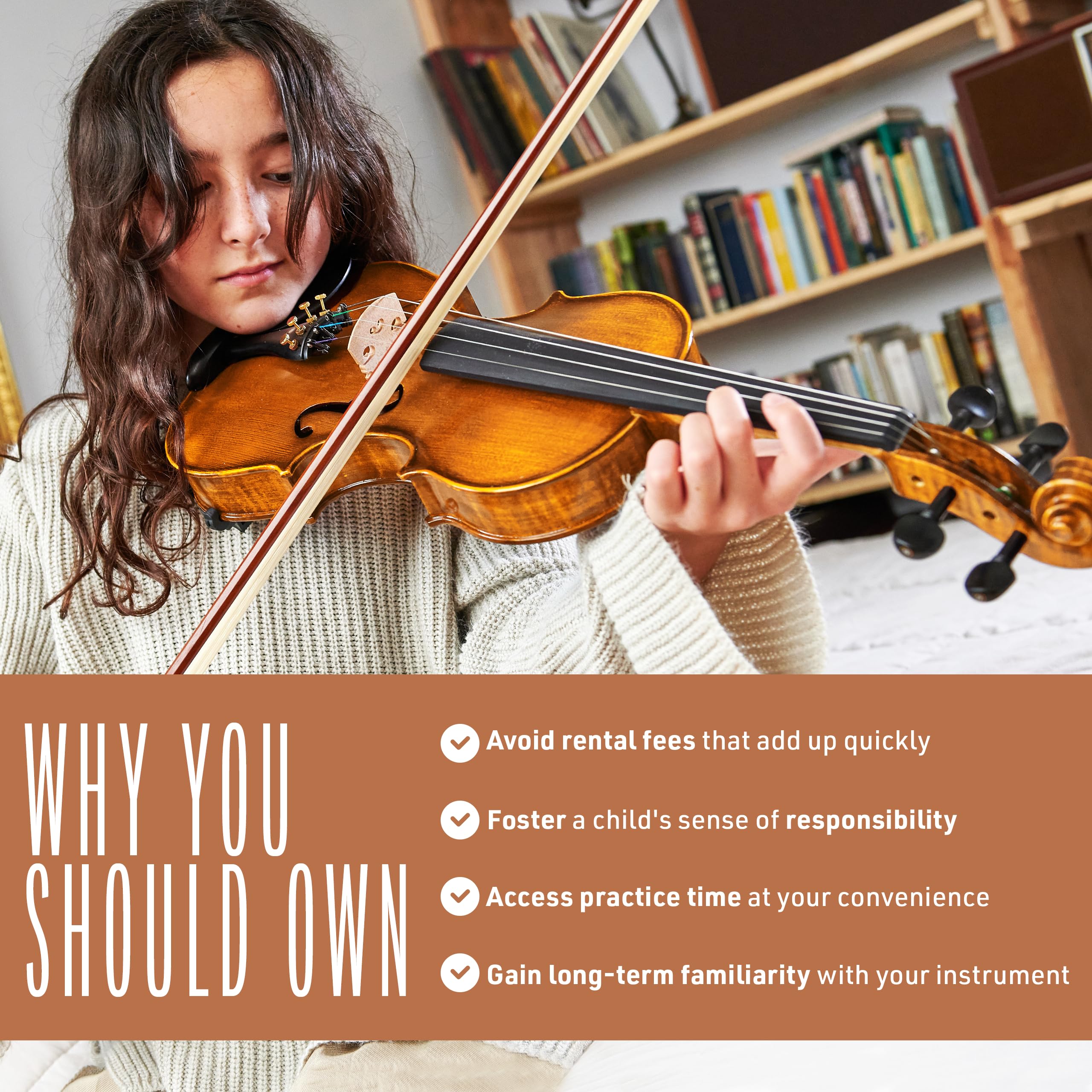 Cecilio CVN-300 Solidwood Ebony Fitted Violin with D'Addario Prelude Strings, Size 4/4 (Full Size)