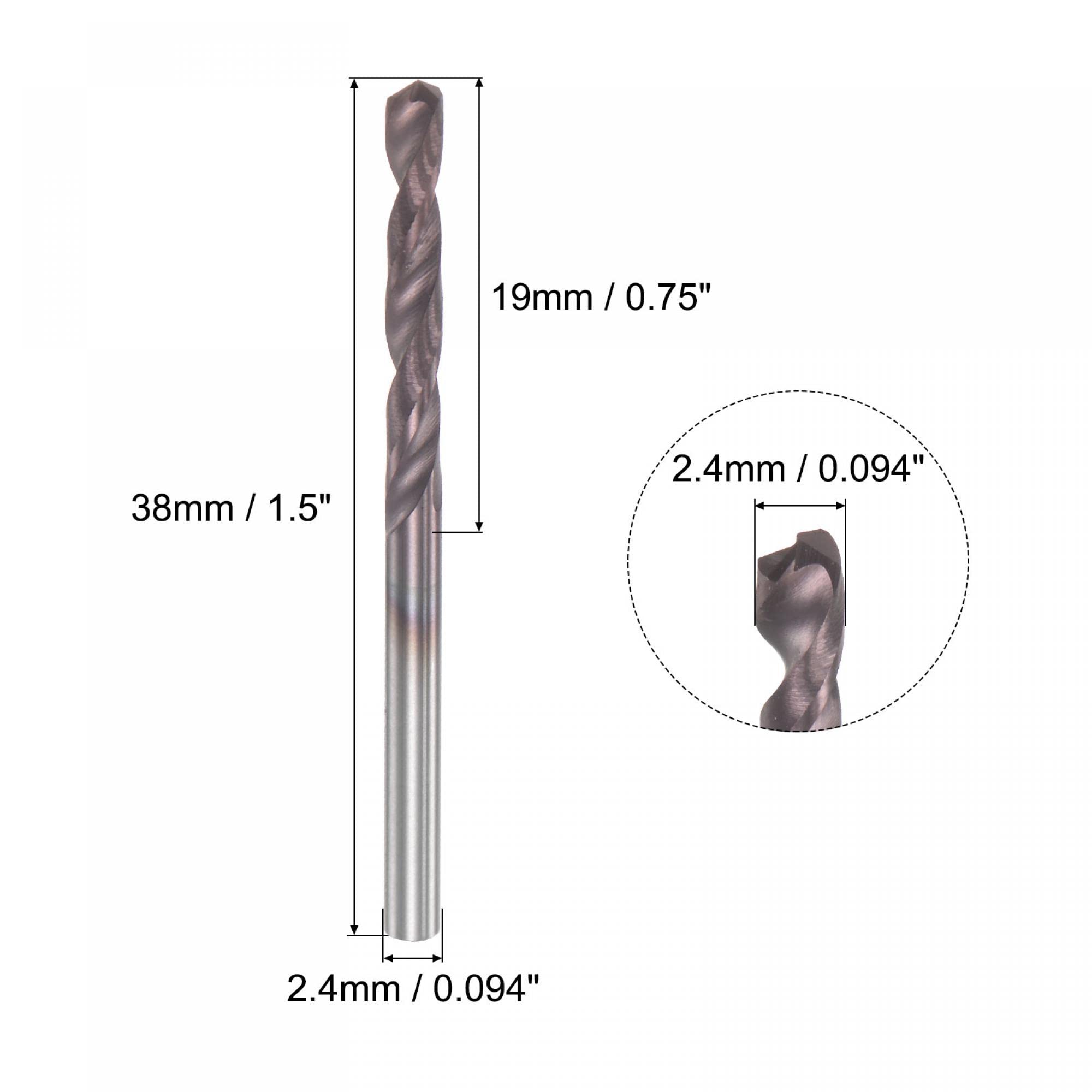 uxcell Carbide Twist Drill Bits 2.4mm, DIN K45 Tungsten Carbide AlTiSin Coated Jobber Drill Bits Straight Shank Drilling Cutter for Stainless Steel Alloy Steel