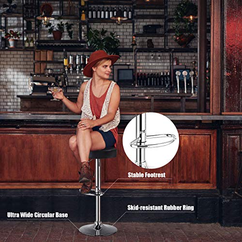 COSTWAY Bar Stools Set of 4, Modern Swivel Backless Round Barstool, PU Leather Armless bar Chair with Height Adjustable, Chrome Footrest, Sturdy Metal Frame for Kitchen Bistro Pub (4 pcs, Black)
