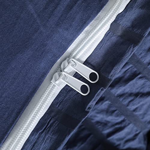NTBAY 3 Pieces Queen Duvet Cover Set, Seersucker Textured Stripe Washed Microfiber Comforter Cover with Zipper Closure, 90x90 Inches, Navy Blue