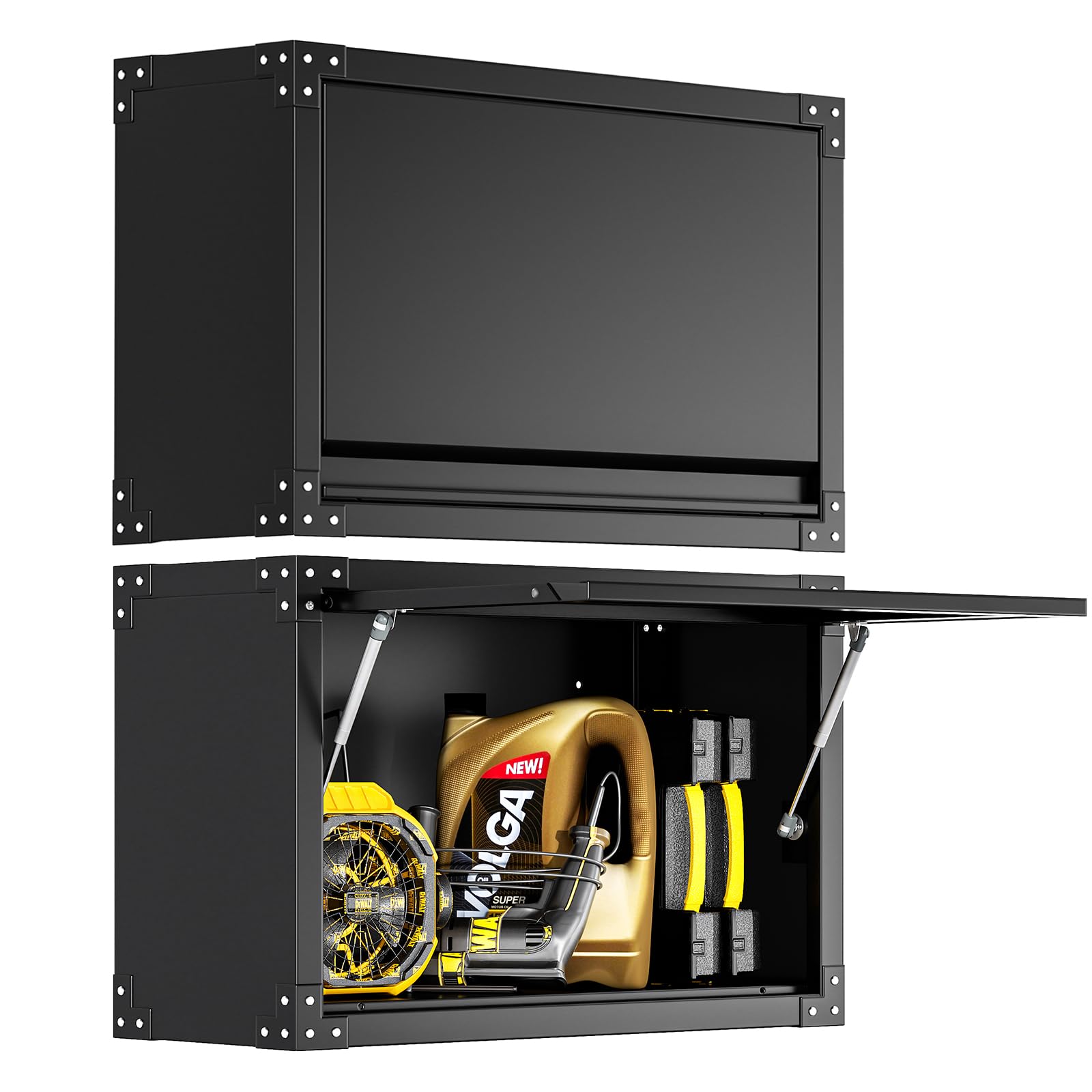 Greenvelly Metal Garage Storage Wall Mounted Cabinet with Flip Up Door, Black 20" H Hanging Steel Cabinets with Up-Flip Doors, Tool Wall Cabinets for Garage,Home Office, Kitchen (31β W x 13β D)