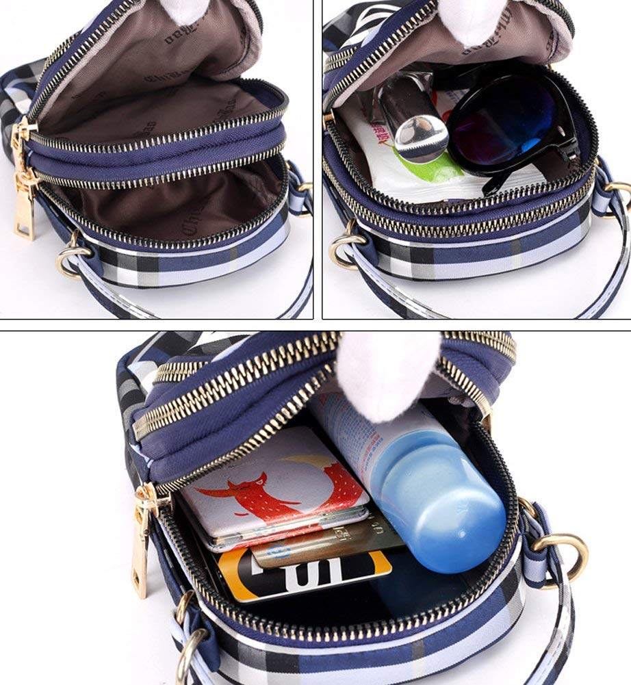 Multi Zipper Pocket Plaid Small Crossbody Bag Handbags Cell Phone Purse Wallet for Women (Gray)