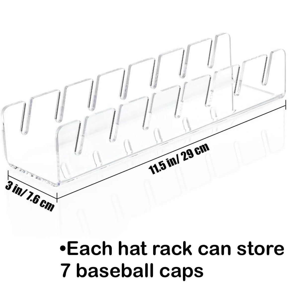 generic Hat Stand for Baseball Caps 2 Pack - Acrylic Hat Holder Display and Organizer- No-Install Holder for 14 Baseball Caps - Ideal for Closet, Dresser, or Shelf, Clear