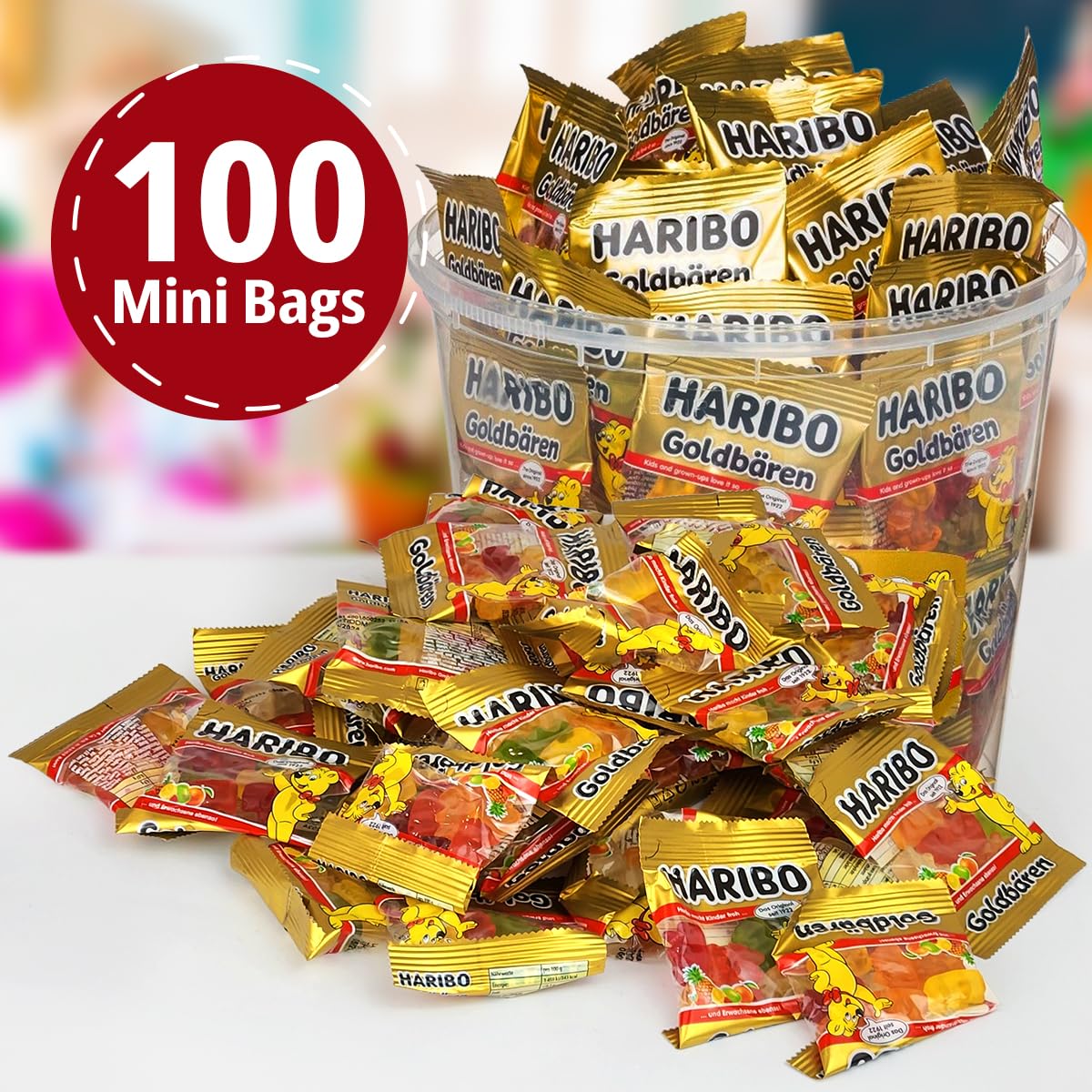 Easter Candy Haribo Gold Bears Gummi Candy - Haribo Gummy Bears Individually Wrapped for Holidays Stocking, Pineapple, Strawberry, Lemon, Orange, and Raspberry Flavors, 100 Mini Bags