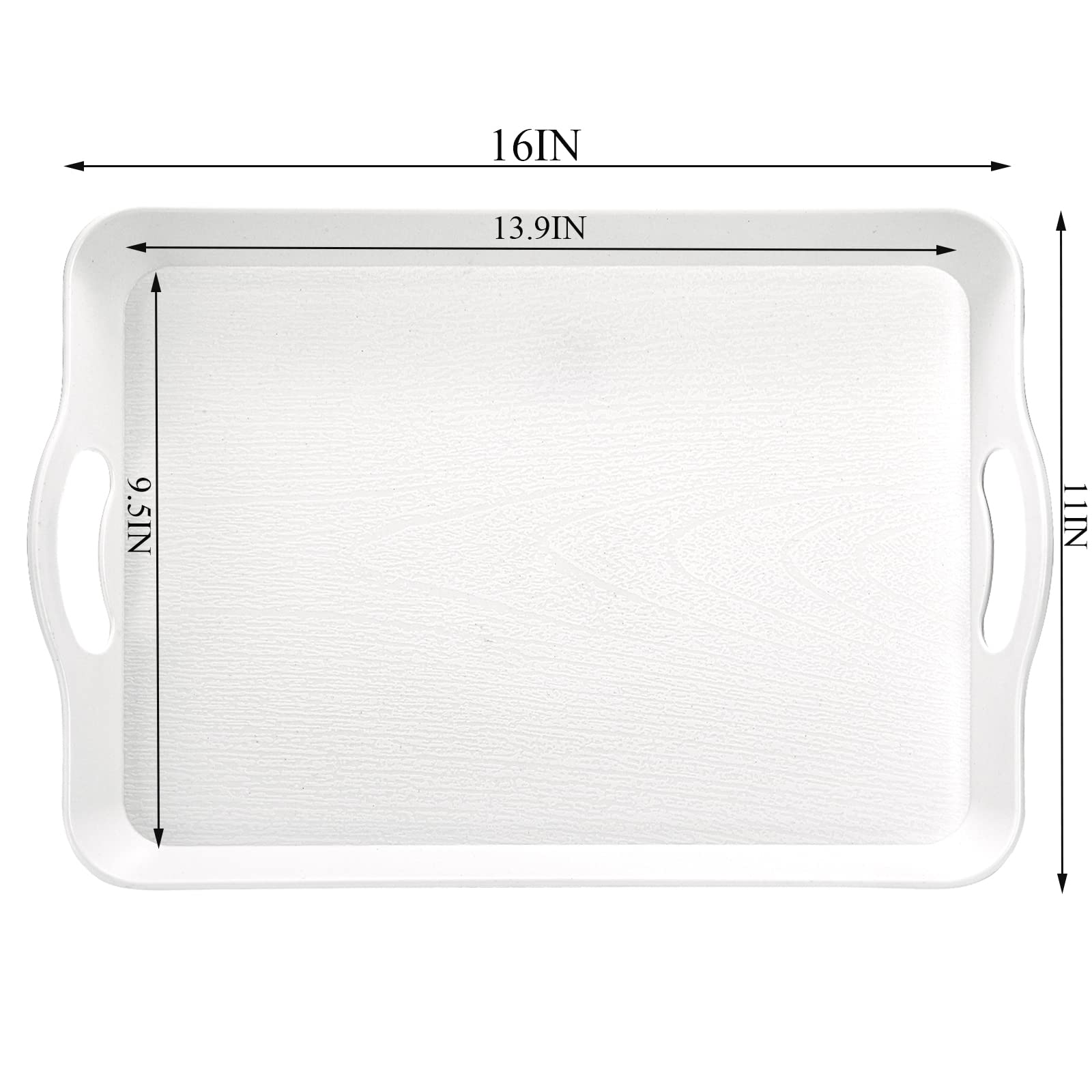 Cedilis 3 Pack Serving Trays with Handles, 16 x 11IN Food Serving Tray, Rectangular Plastic Stackable Tray for Restaurant, Parties, Coffee Table, Kitchen, White