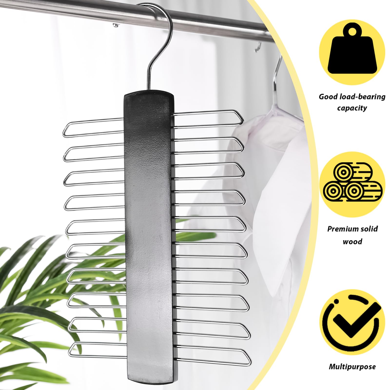JOHOUSE 2PCS Tie Rack for Closet,Wooden Necktie Organizer and Belt Hangers,360 Degree Swivel Space Saving Ties Holder for Men Hanging 40 Ties,Black