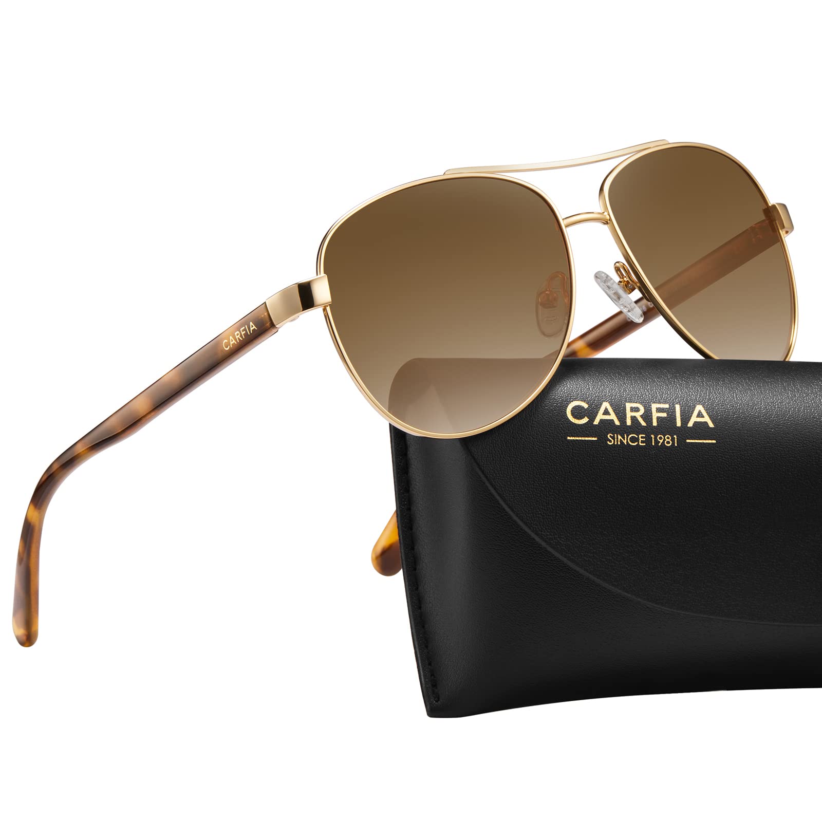 CARFIA Polarized Sunglasses for Women UV Protection Acetate Arms Gold Metal Frame Brown Gradient Lens CA3216