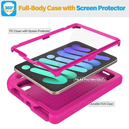SUPLIK Kids Case for iPad Mini 6 (8.3-inch, 2021), iPad Mini 6th Generation Case for Kids, Built with Screen Protector, Durable Shockproof Protective Cover with Handle Stand, Pink