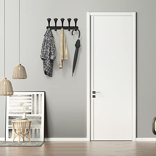 MOKANI Coat Rack Wall Mounted 2 Pack, Stainless Steel Wall Coat Hooks, Heavy Duty Metal Hook Rack Rail for Hanging Clothes Towel Coat Hat Key Robes Entryway Bathroom Kitchen (5 Hooks,Black)