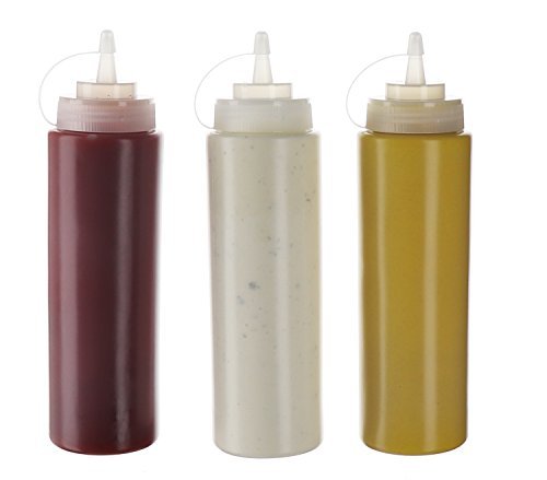 Oaklyn (3pk 24 oz Plastic Squeeze Squirt Condiment Bottles with Twist On Cap Lids - top dispensers for ketchup mustard mayo hot sauces olive oil - bulk clear bpa free bbq set