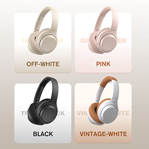 iKF T1-Wireless Wired Headphones Call Noise Cancelling Bluetooth Headset Bass Stereo Sound 50 Hours Using Time Built-in Microphone Pairing 2 Devices Compatible iOS/Android (Off-White)