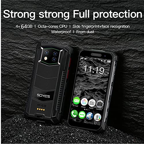 Soyes S10 Max 4G Mini Rugged Cell Phone IP68 Waterproof 3.5" 4GB 128GB Android 10 Unlocked Smartphone Octa Core 3800mAh Walkie Talkie Global Version (Black, 4GB+128GB)