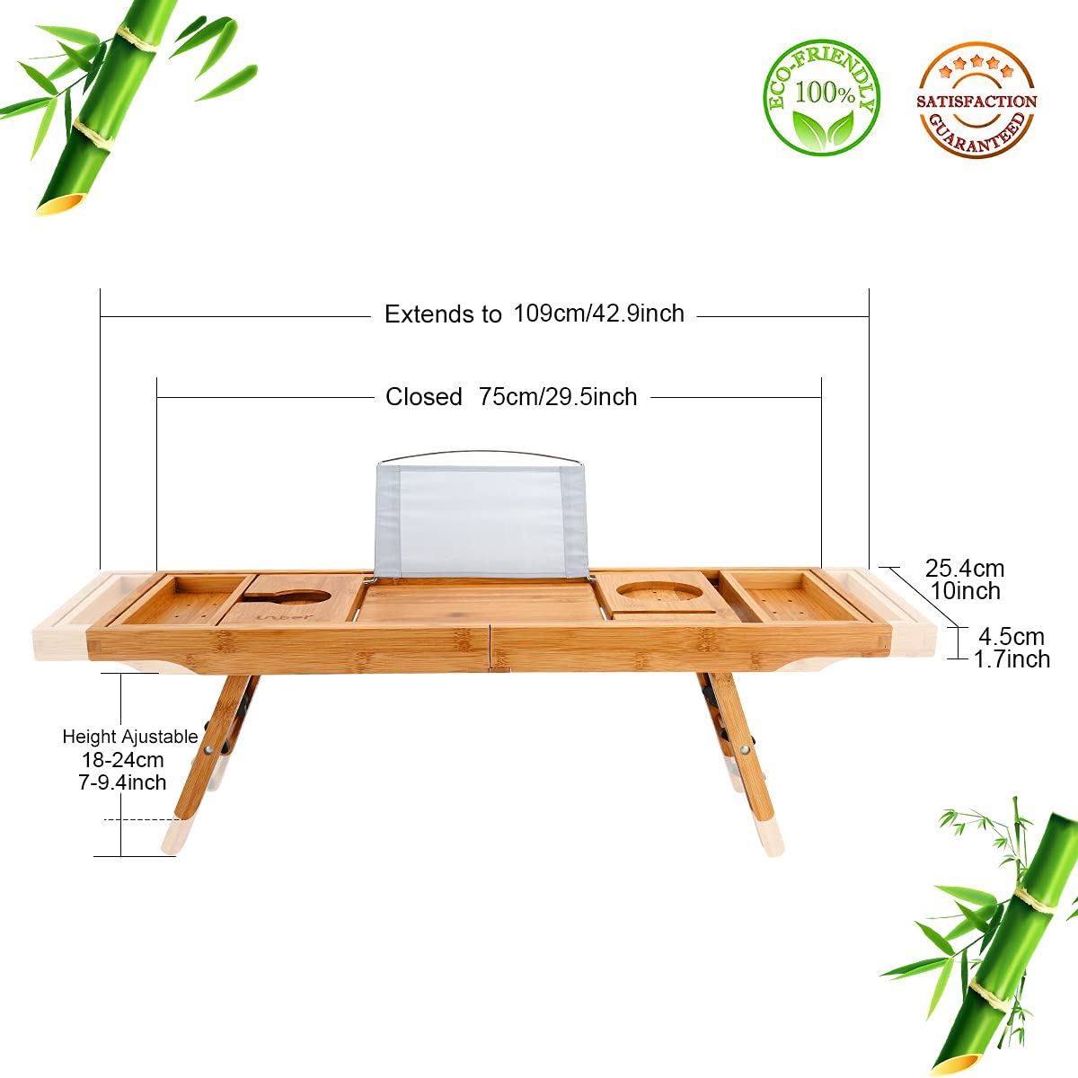 Hossejoy Bathtub Caddy Tray& Laptop Desk with Foldable Legs, 2 in 1 Wisdom Design β Luxurious Bathtub Caddy with Extending Sides, Tablet Holder, Reading Rack,Cellphone Tray and Wine Glass Holder