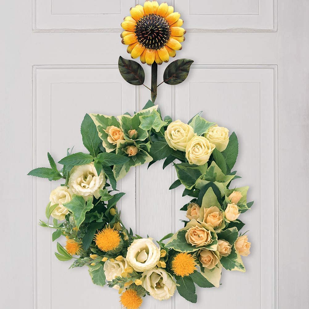 Morning View Sunflower Key Holder Metal Wall Mounted Sunflower Key Hook, Flowers Coat Rack, Durable Robe Rack, Decorative Hat Rack Towel Rack for Home Decor (Set of 2)