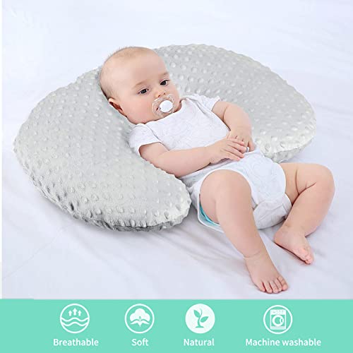 Minky Nursing Pillow Cover, 2 Pack Nursing Pillow Slipcover for Breastfeeding Pillow Slipcover Fits Nursing Pillow, Soft Snug for Infant & Baby Boy Girl (Grey & Blue)