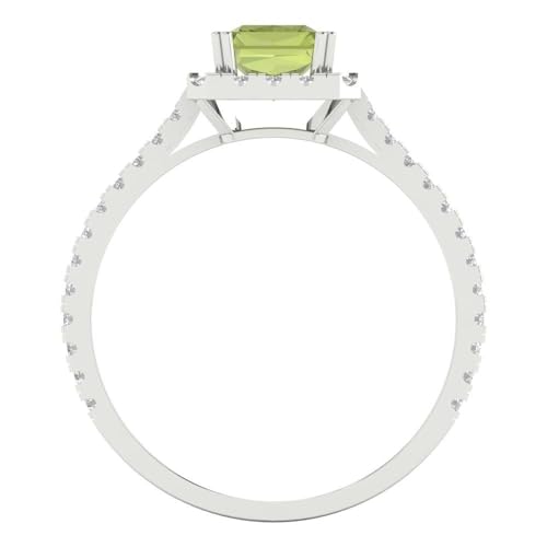 Clara Pucci 1.98 ct Emerald Cut Solitaire Halo Genuine Natural Peridot Engagement Promise Anniversary Bridal Ring 18K White Gold 4.5