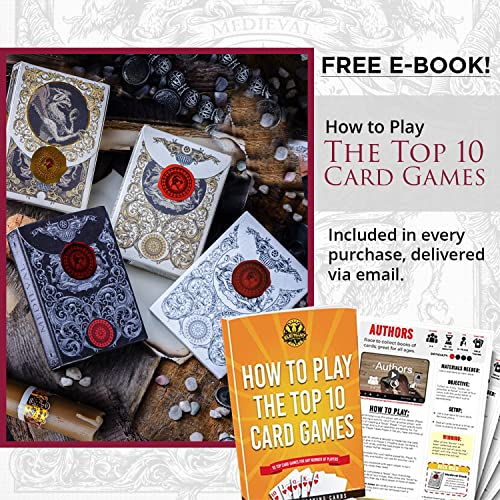 Medieval Playing Cards - Professional Poker Cards in Period-Authentic Middle Ages Designs - Black Edition - Great for Magic, Cardistry, Gameplay - Deck of Cards for Kids & Adults Free Card Game E-book