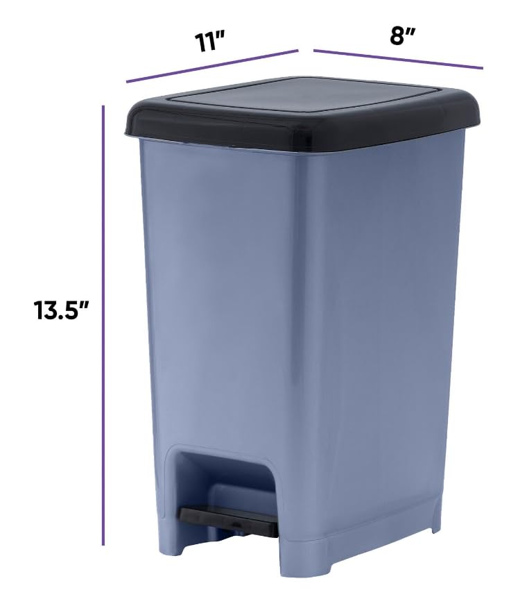 Generic VcJta 10 Qt. Slim Pedal Trash Can - Grey with Black Step-On Lid - Space-Saving Waste Bin Ideal for Kitchen, Bathroom - Sturdy & Hygienic, E285131590759