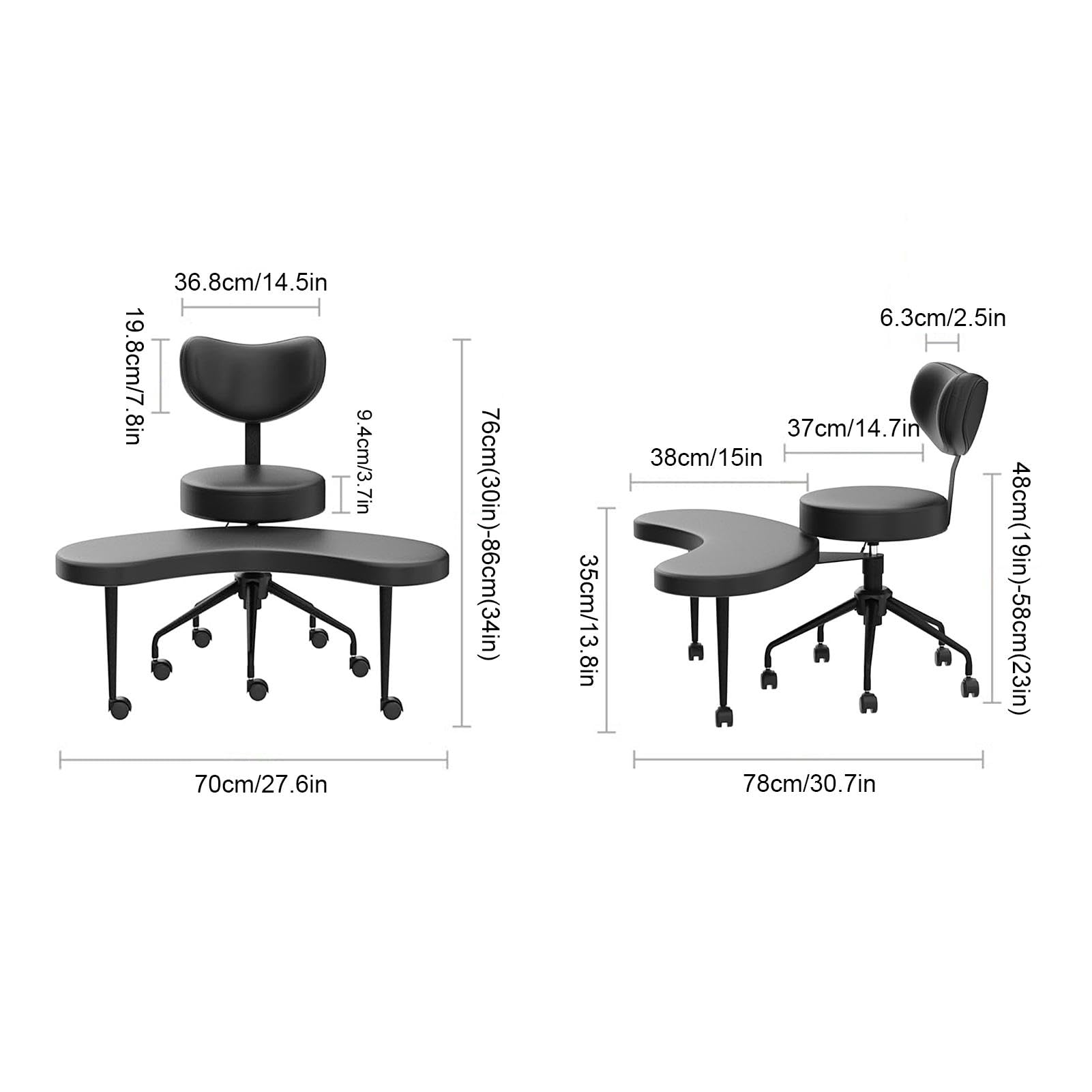 Ergonomic Mobile Traverse Legged Desk Chair with Wheels,Meditation Chair,Traverse Legged Office Chair with Lumbar Support and Adjustable Stool, Flexible Design for for Home & Office(Black)
