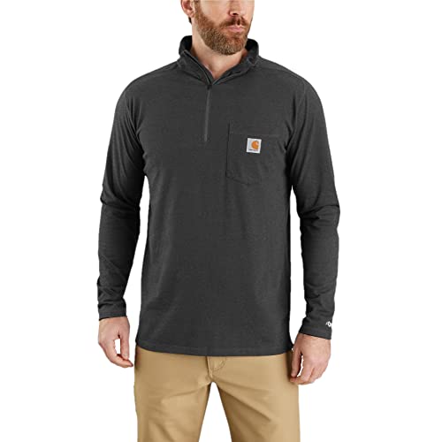 Carhartt Men's Big & Tall Force Relaxed Fit Midweight Long-Sleeve Quarter-Zip Mock-Neck T-Shirt, Carbon Heather, 4X-Large