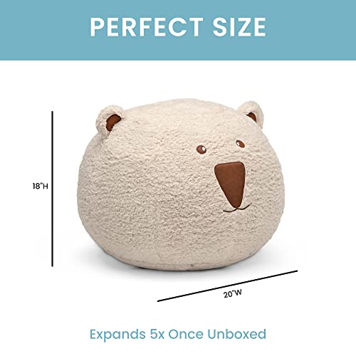 Delta Children Bear Plush Foam Pouf Ottoman, Cute Room Decor, Cream Sherpa/Faux Leather