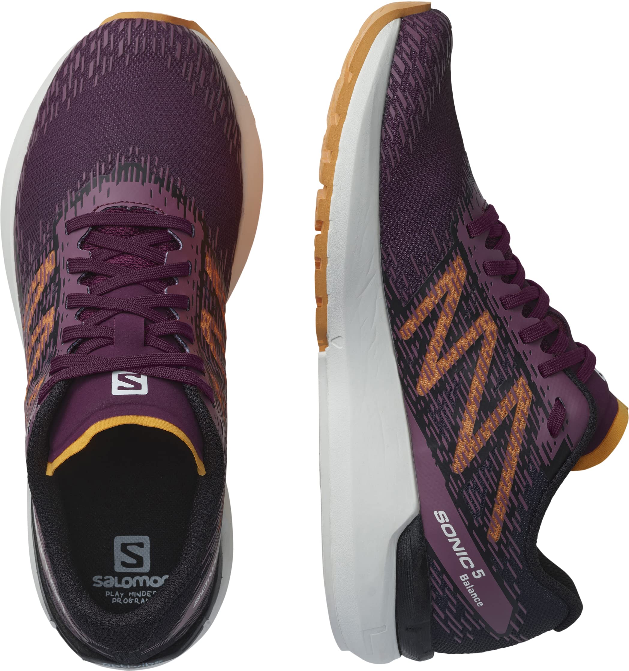 Salomon Women's Sonic 5 Balance W Trail Running Shoe, Grape Wine/Black/Blazing Orange, 7.5