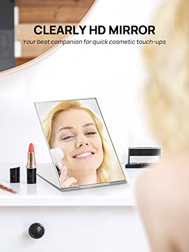 MIRRORNOVA Portable Folding Mirror, Ultra-Slim Durable Makeup Tabletop Mirror for Travel with Aluminum Shell, Large Size 6"