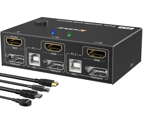 Dual Monitor KVM Switch HDMI+Displayport 4K@60Hz,2K@120Hz MLEEDA HDMI DP Extended Display Switcher for 2 Computers Share 2 Monitors and 4 USB 2.0 Ports,Wired Remote and 4 Cables Included