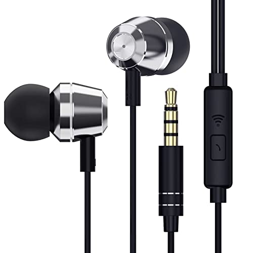 Tijjywwil Earphones,Earphones Wired with Built-in Microphone,Noise Isolating Wired Earbuds ,Metal Earphones,Fits All in-Ear Headphones with 3.5mm