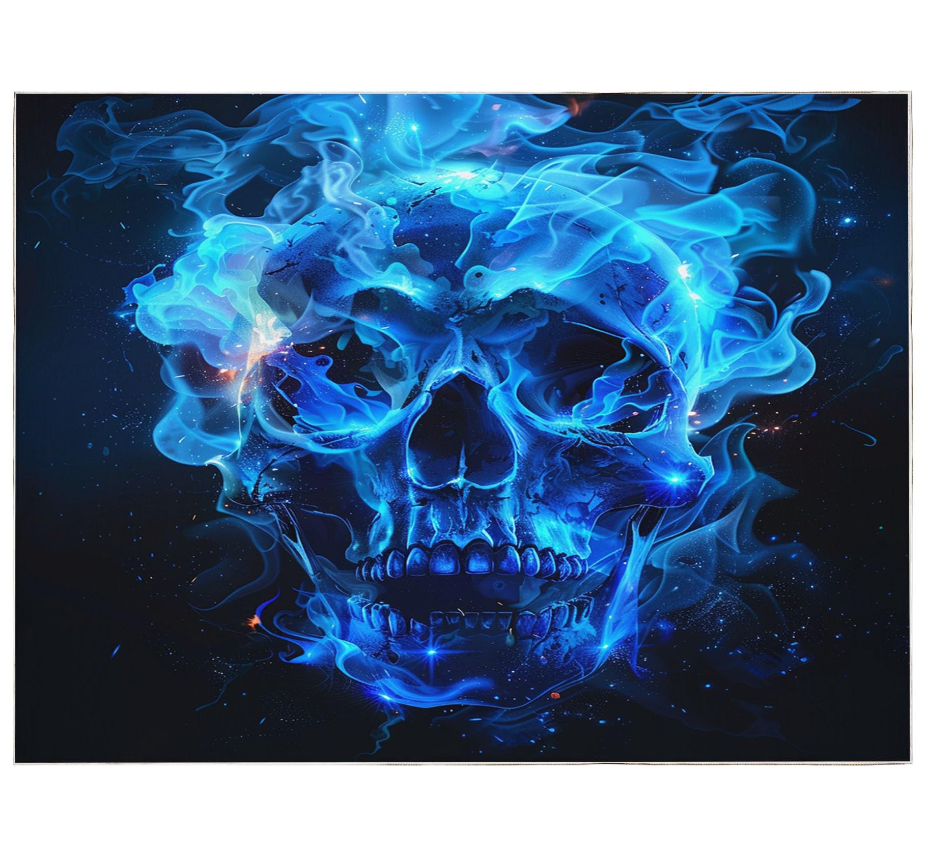 Generic Machine Washable Area Rug Non-Shedding & Easy Care Horror Theme, Skull, Blue Flames Rugs for Living Room, Dining, Kitchen, Office, Entryway, Bedroom, Hardwood Floor Decor 3ft x 5ft