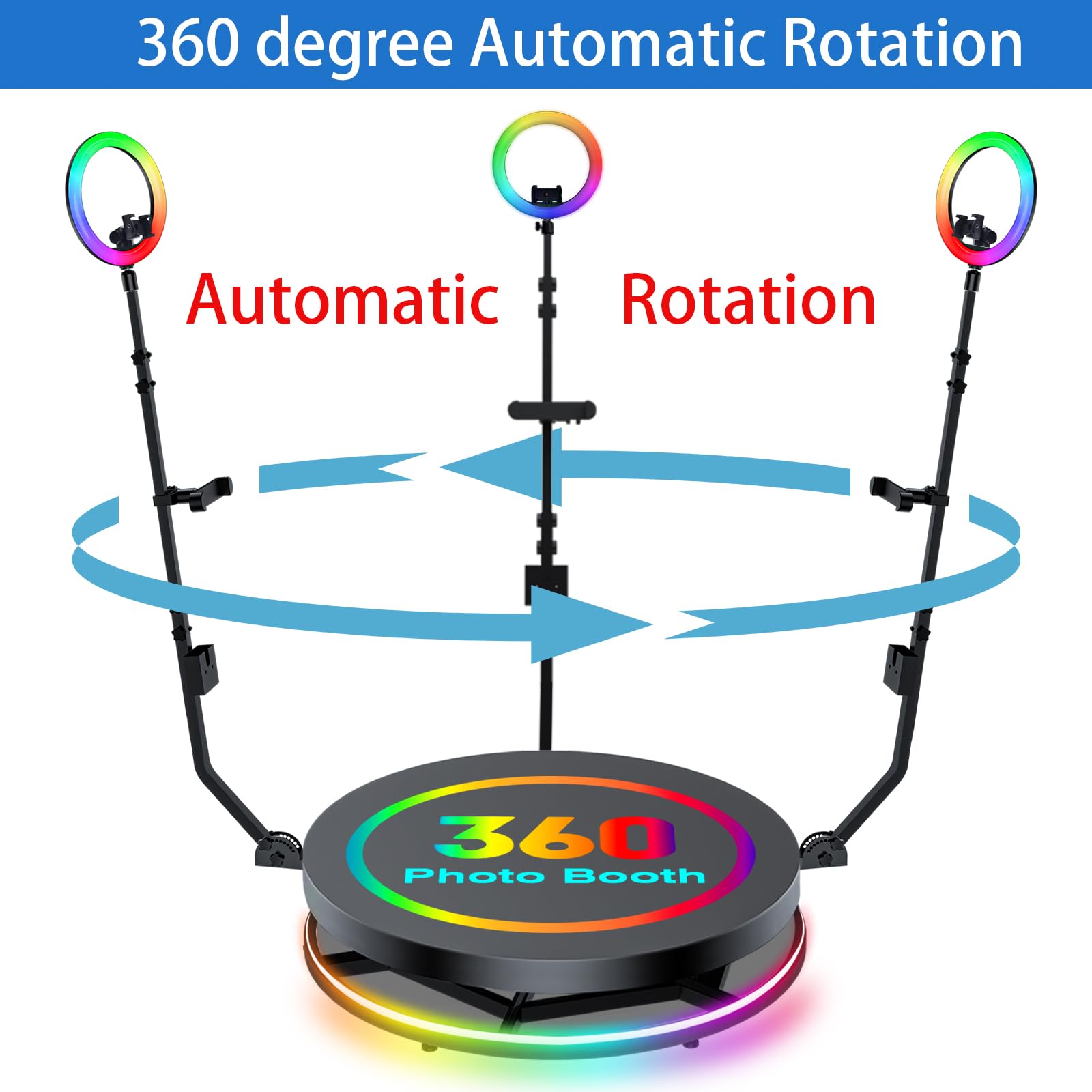 Ceiveilas 360 Photo Booth Machine for Parties, Video Studio RGB Ring Light, 31.5 in PRO for 2-3 People with Flight Case, Metal Booth, Logo Customized1