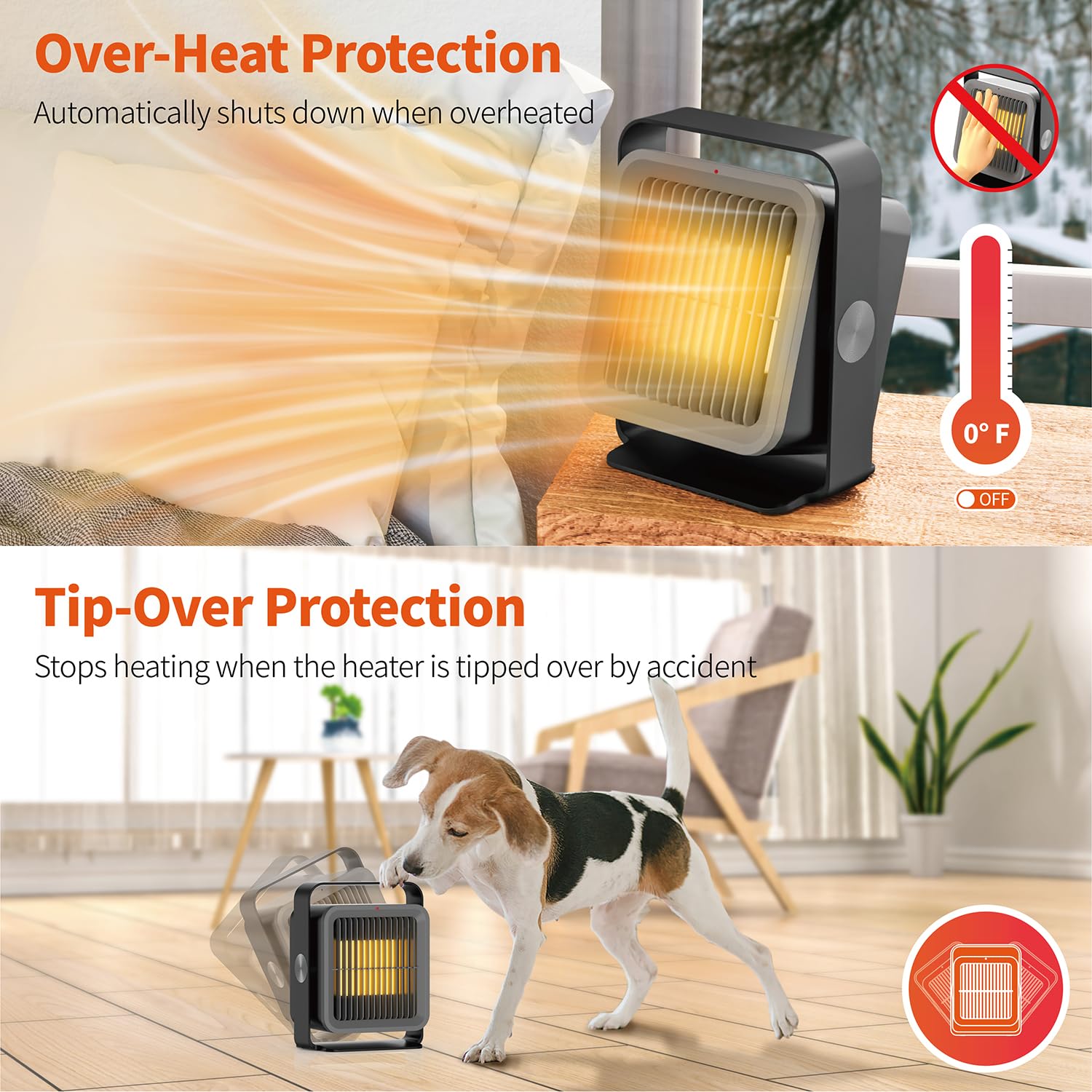 JOJOZOO Space Heater, Portable Electric Heater Adjustable Angle for Indoor Use, Upgraded Small Desk Heater with Tip-Over and Overheat Protection for Bedroom, Office(Black)